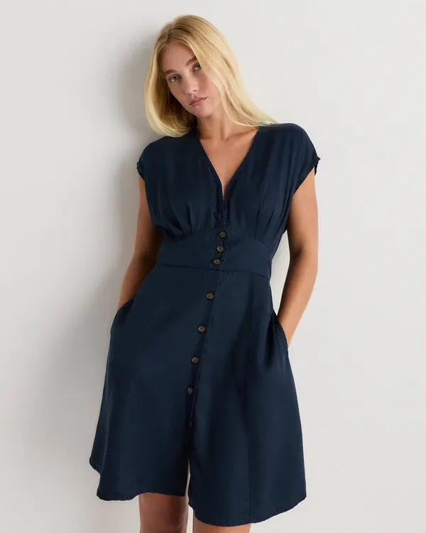 Quince Vintage Wash Tencel Button Front Dress - Midnight Blue