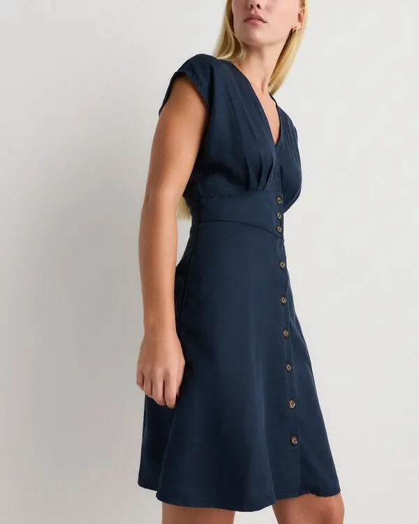 Quince Vintage Wash Tencel Button Front Dress - Midnight Blue