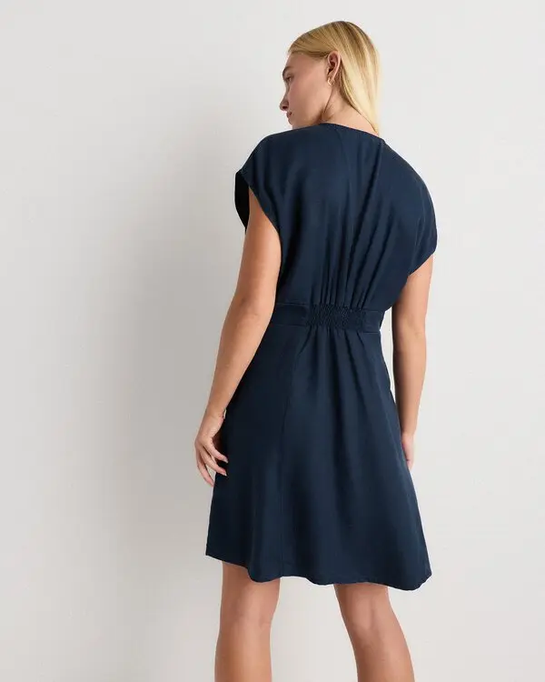 Quince Vintage Wash Tencel Button Front Dress - Midnight Blue