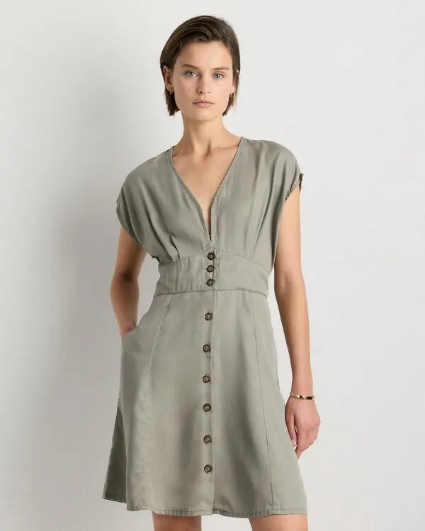 Quince Tencel Button Front Dress - Olive