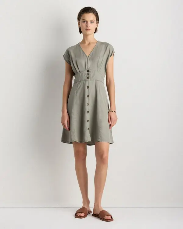 Quince Tencel Button Front Dress - Olive