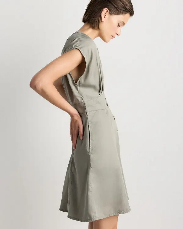 Quince Tencel Button Front Dress - Olive