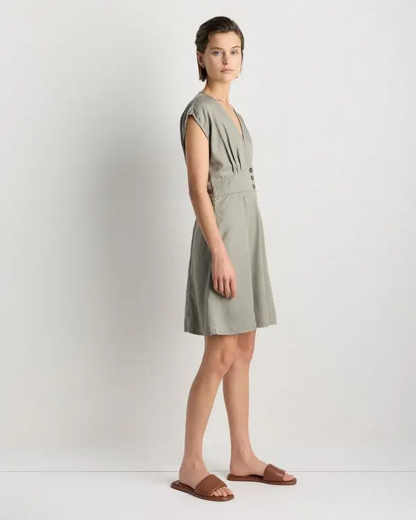 Quince Tencel Button Front Dress - Olive