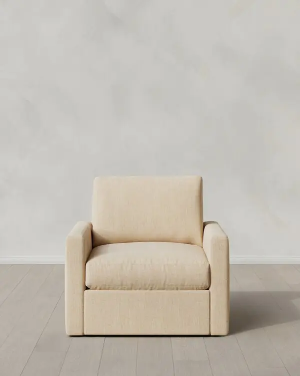Quince Brennan Swivel Chair In Performance Chenille Linen Blend - Eggshell