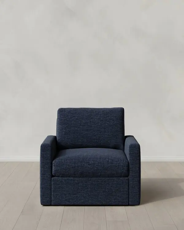 Quince Brennan Swivel Chair In Performance Chenille Linen Blend - Ink