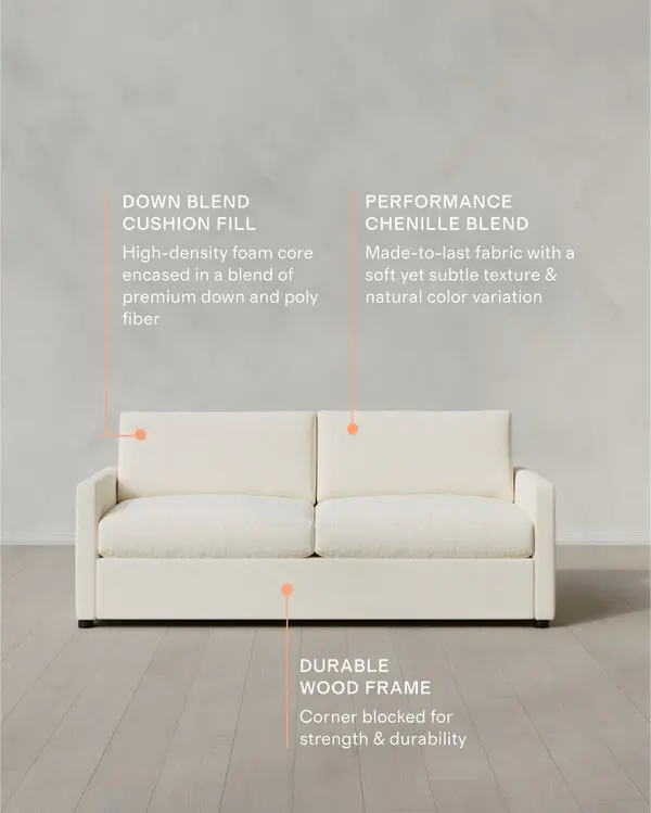 Quince Brennan Sofa In Performance Chenille Linen Blend - Snow