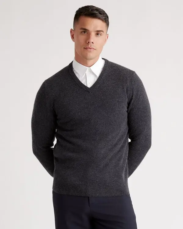 Quince Cashmere V-neck Sweater - Charcoal