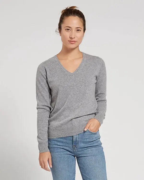 Quince Mongolian Spring Cashmere V-neck Sweater - Heather Grey