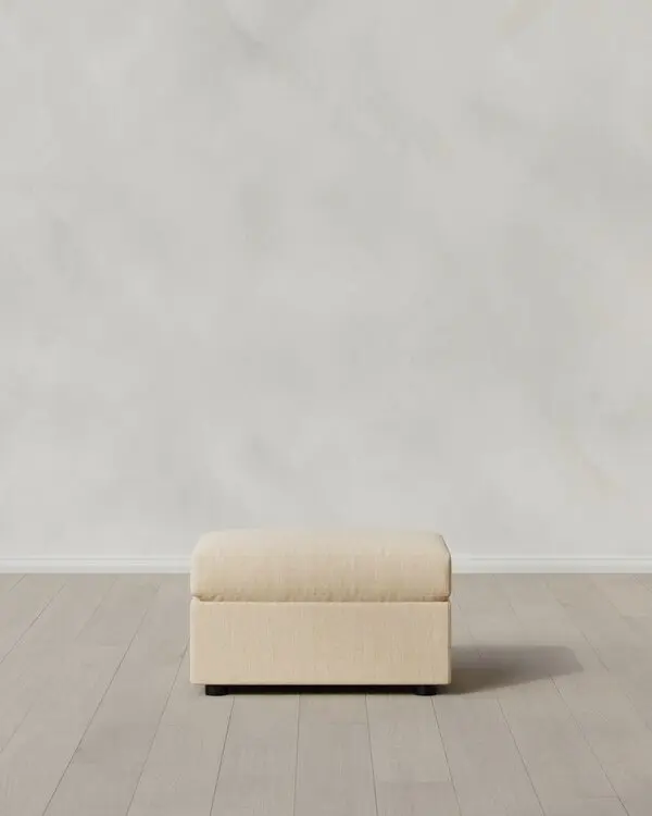 Quince Brennan Ottoman In Performance Chenille Linen Blend - Eggshell