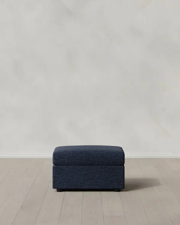 Quince Brennan Ottoman In Performance Chenille Linen Blend - Ink