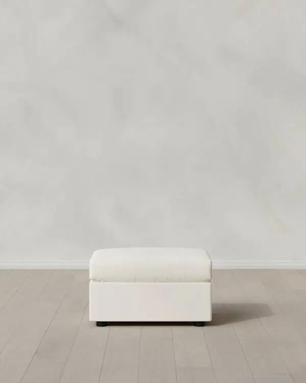 Quince Brennan Ottoman In Performance Chenille Linen Blend - Marshmallow