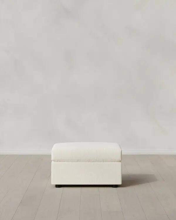 Quince Brennan Ottoman In Performance Chenille Linen Blend - Snow