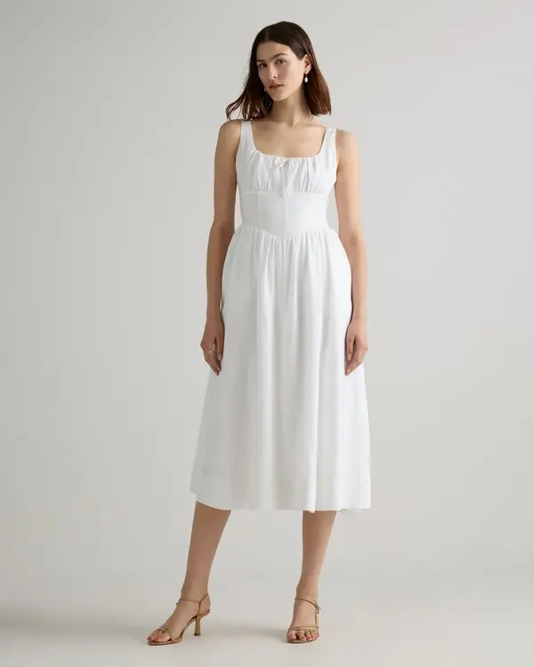 Quince 100% European Linen Corset Midi Dress - White
