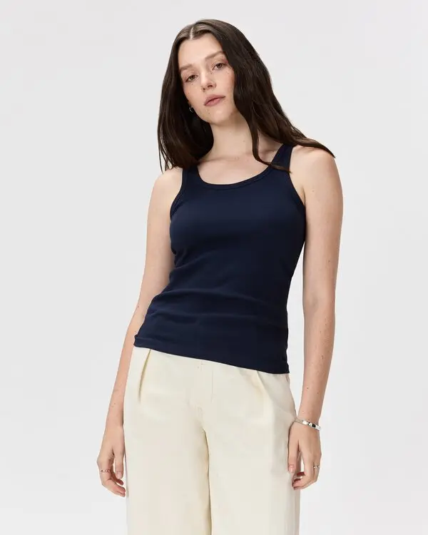 Quince Organic Cotton Micro-rib Tank Top - Deep Navy