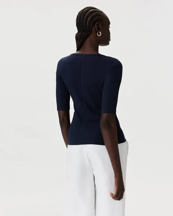 Quince Organic Cotton Micro-rib Elbow Sleeve T-shirt - Deep Navy