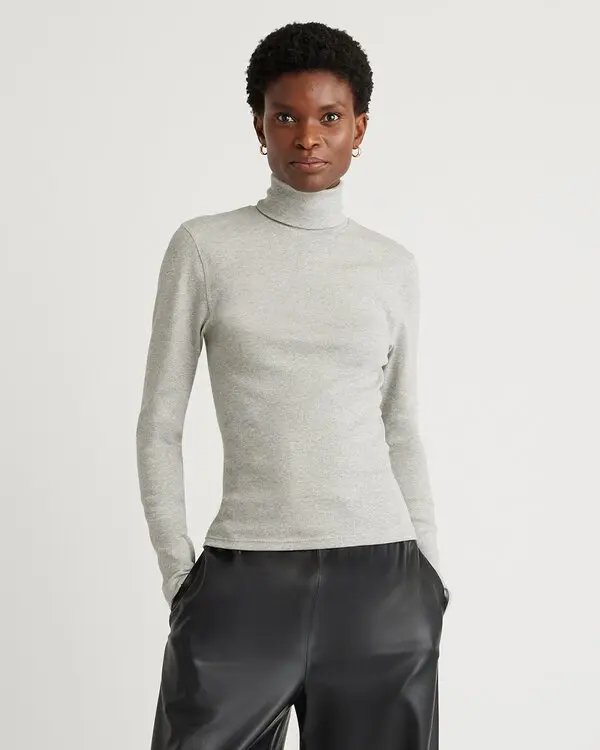 Quince Micro-rib Turtleneck Sweater - Heather Grey