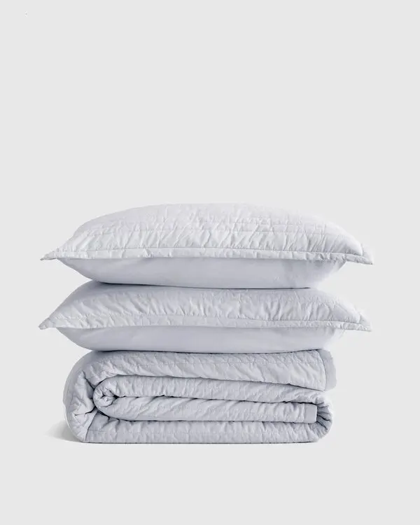 Quince Stripe Stitch Quilt Set - Light Blue