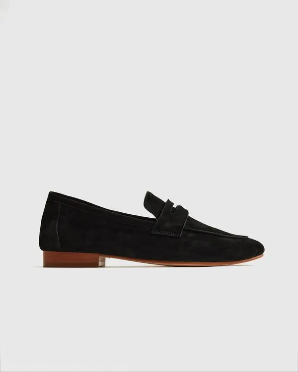 Quince Italian Suede Penny Loafer - Black