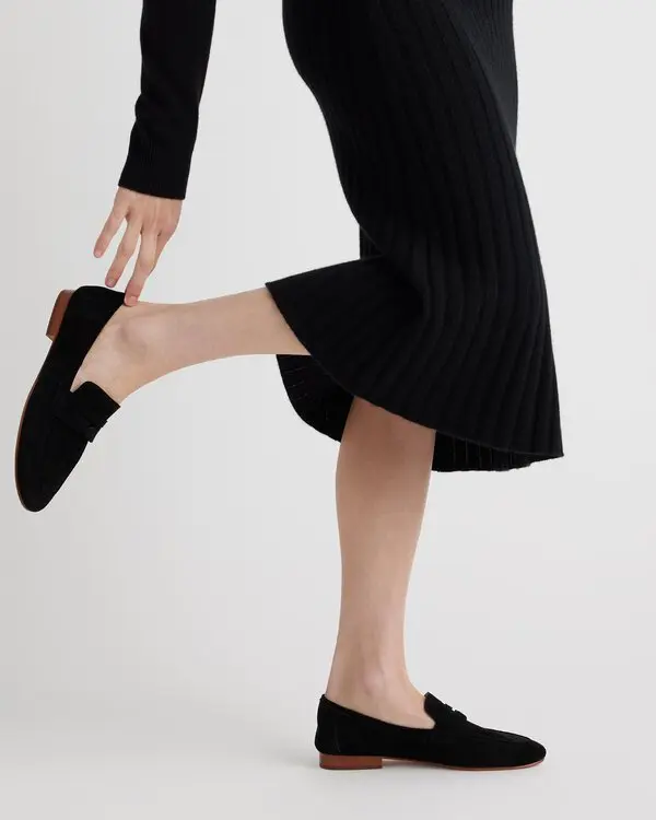 Quince Italian Suede Penny Loafer - Black