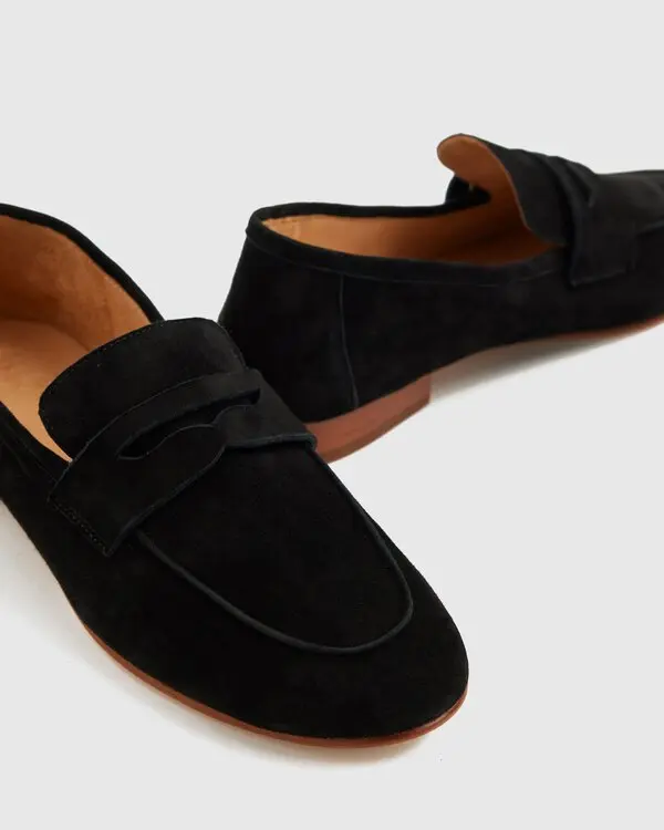 Quince Italian Suede Penny Loafer - Black