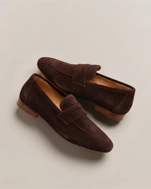 Quince Italian Suede Penny Loafer - Coffee Bean
