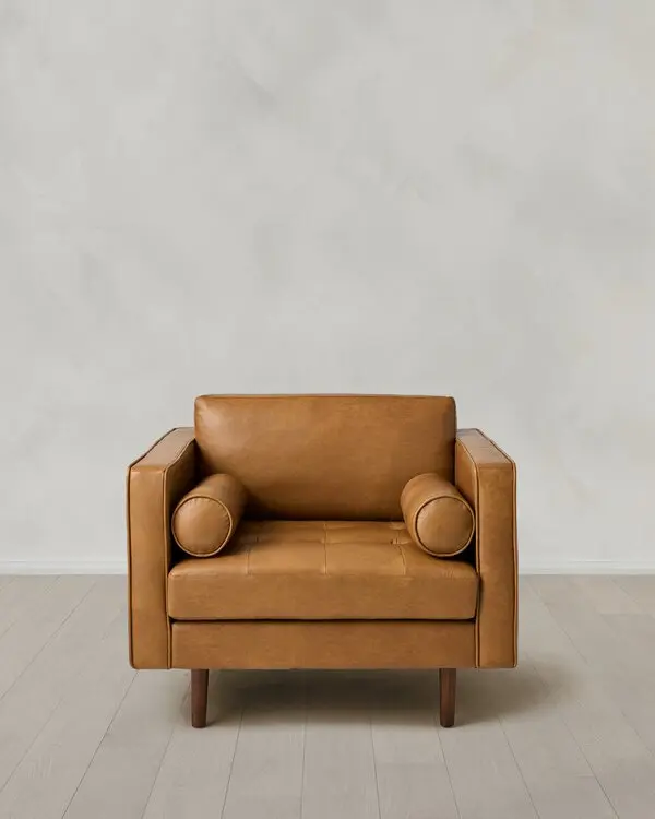 Quince Italian Leather Midcentury Accent Chair - Chestnut