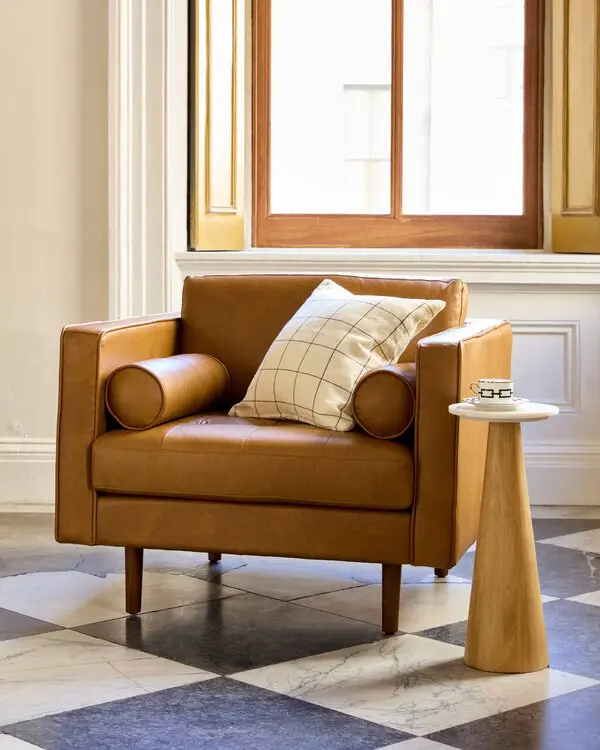 Quince Italian Leather Midcentury Accent Chair