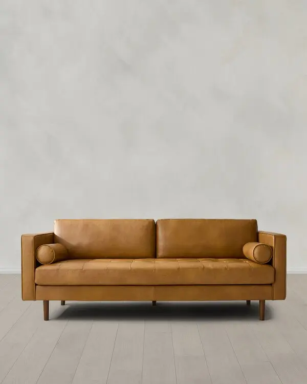 Quince Italian Leather Midcentury Sofa - Chestnut