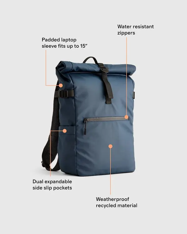 Quince Weatherproof Roll-top Backpack - Navy