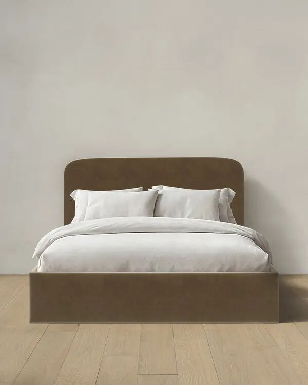 Quince Curved Bed In Performance Velvet - Walnut