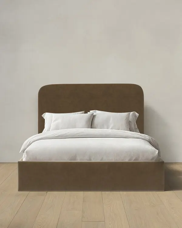 Quince Curved Bed In Performance Velvet - Walnut
