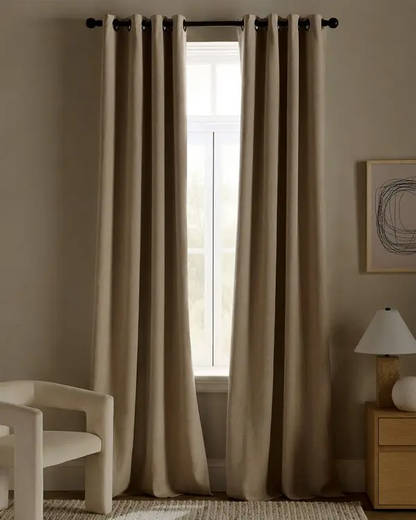 Quince European Linen Grommet True Blackout Curtain - Flax
