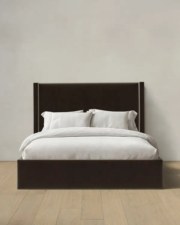 Quince Wingback Bed In Performance Velvet - Chocolate
