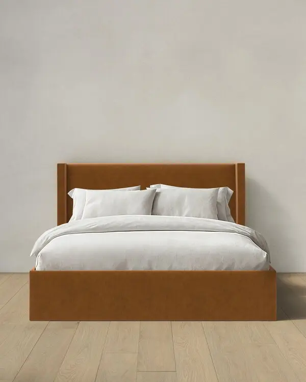 Quince Wingback Bed In Performance Velvet - Copper
