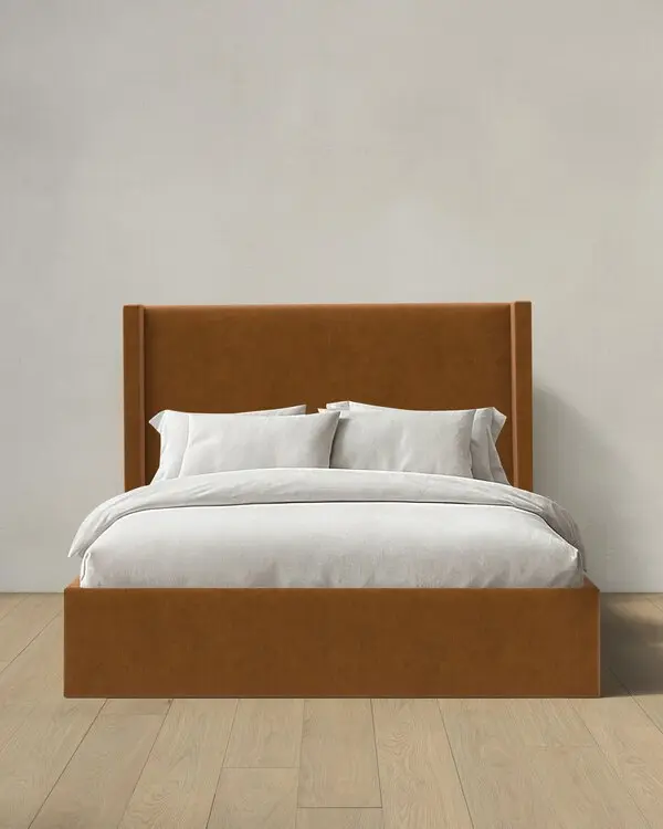 Quince Wingback Bed In Performance Velvet - Copper