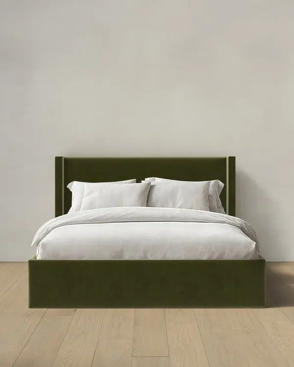 Quince Wingback Bed In Performance Velvet - Moss
