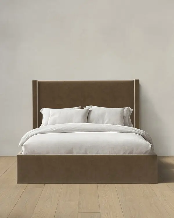 Quince Wingback Bed In Performance Velvet - Walnut