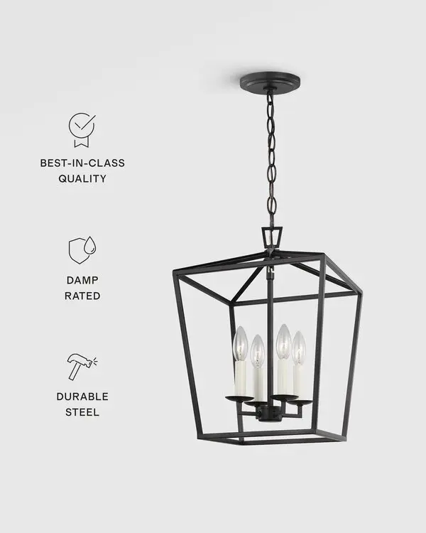 Quince Traditional Steel Lantern Pendant - Black