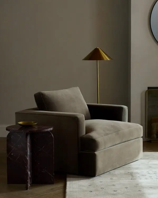 Quince Sierra Curved Arm Accent Chair In Performance Velvet - Java