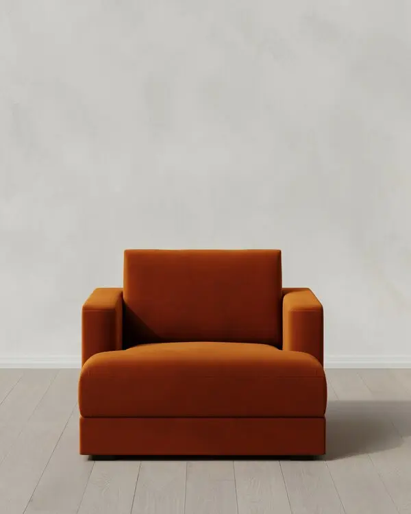 Quince Sierra Curved Arm Accent Chair In Performance Velvet - Rust