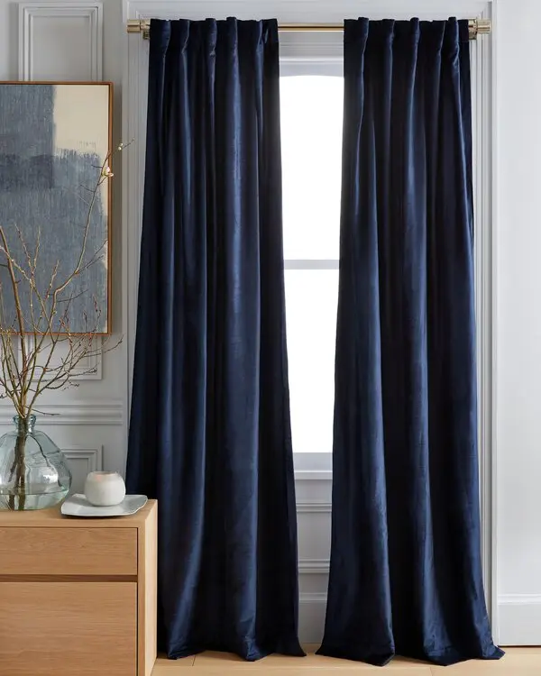 Quince Luster Velvet Curtain Single Panel - Navy