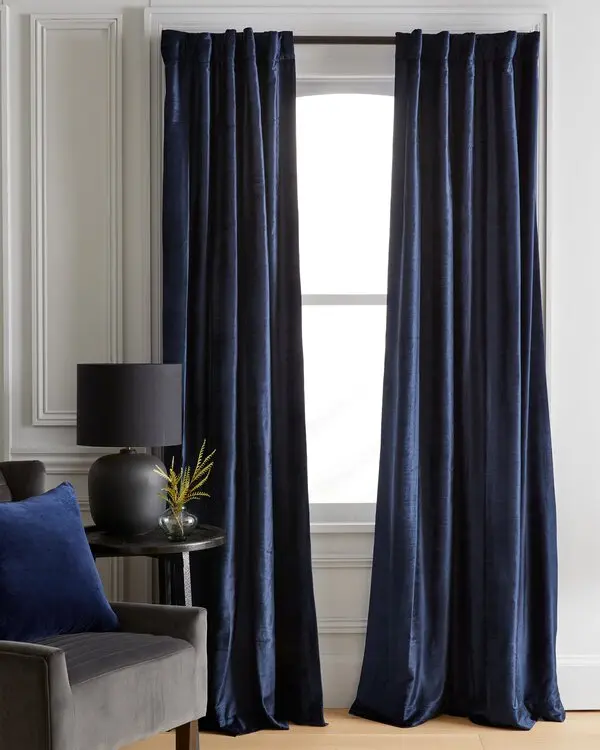 Quince Luster Velvet Room Darkening Curtain Single Panel - Navy