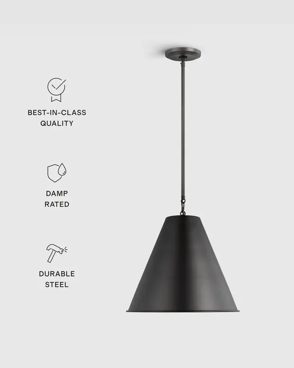 Quince Tapered Steel Shade Pendant - Black