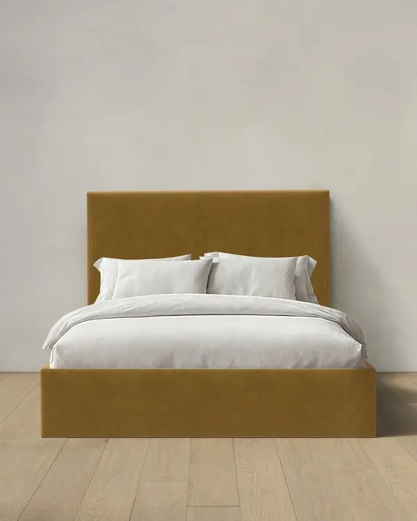 Quince Square Bed In Performance Velvet - Butterscotch