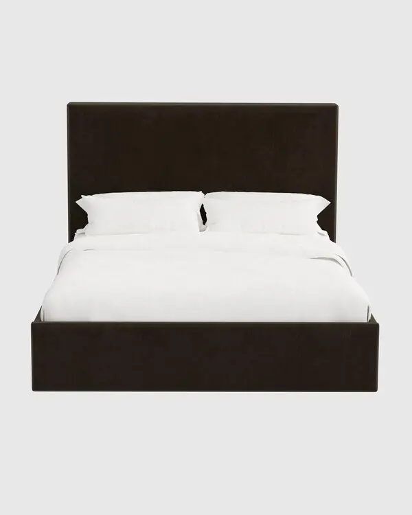 Quince Square Bed In Performance Velvet - Chocolate