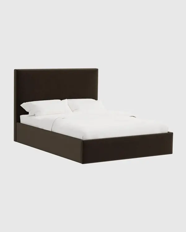 Quince Square Bed In Performance Velvet - Chocolate