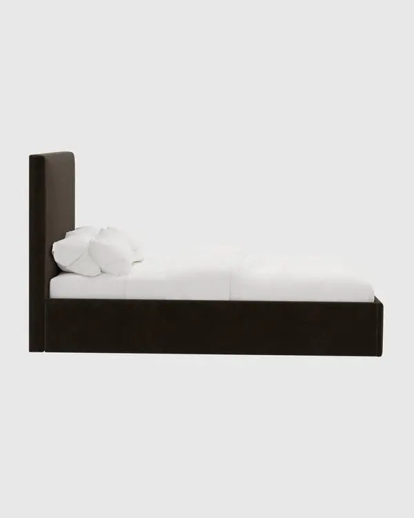 Quince Square Bed In Performance Velvet - Chocolate