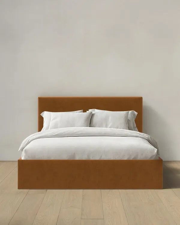 Quince Square Bed In Performance Velvet - Copper