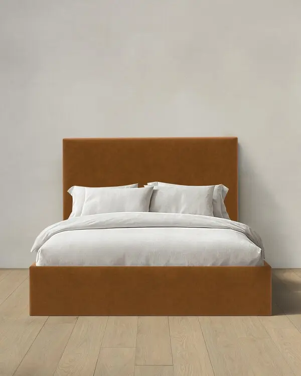 Quince Square Bed In Performance Velvet - Copper