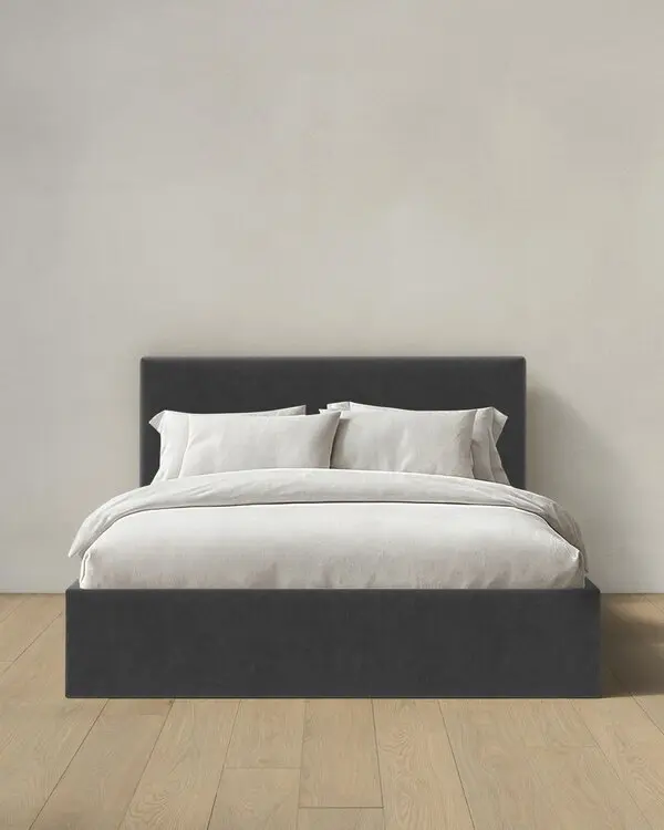 Quince Square Bed In Performance Velvet - Graphite